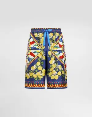 Dolce & Gabbana Carretto-print Silk Twill Bermuda Pants And Shorts - Multicolor