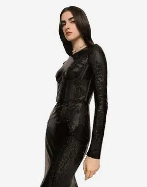 Dolce & Gabbana Long Sequined Dress With Corset Detailing