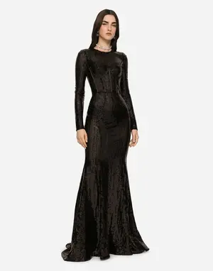Dolce & Gabbana Long Sequined Dress With Corset Detailing
