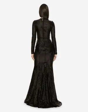 Dolce & Gabbana Long Sequined Dress With Corset Detailing