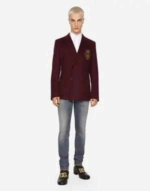 Dolce & Gabbana Double-breasted Wool And Cashmere Jacket With Dg Patch Suits And Blazers Multi-colored Wool