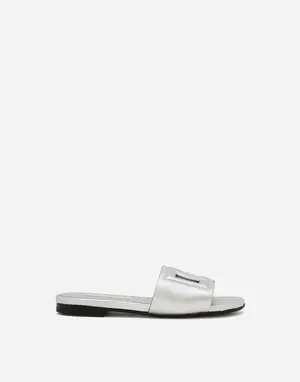 Dolce & Gabbana Foiled Lambskin Sliders Shoes Leather - Silver