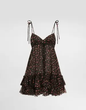 Dolce & Gabbana Small Rose-print Short Chiffon Dress Dresses - Multicolor