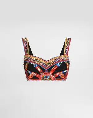 Dolce & Gabbana Carretto-print Charmeuse Bustier Top Shirts And Tops Multi-colored - Multicolor