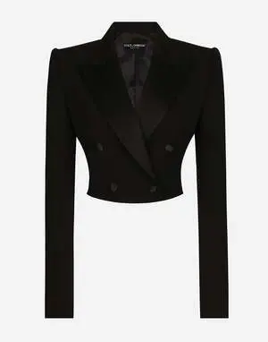 Dolce & Gabbana Short Double-breasted Wool Gabardine Tuxedo Jacket Blazers Wool - Black