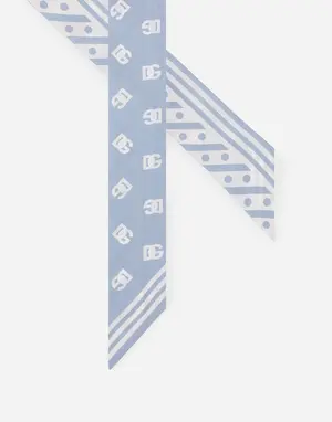 Dolce & Gabbana Twill Headscarf With All-over Dg Logo Scarves And Silks - Light Blue