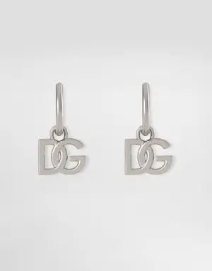 Dolce & Gabbana Hoop Earrings With Dg Logo Pendants Bijoux Metal - Silver