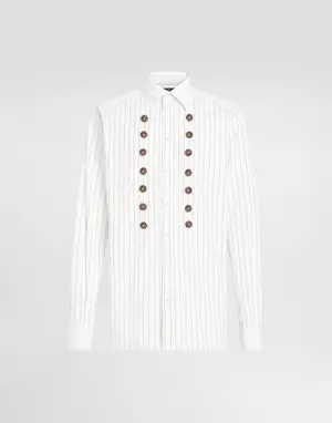 Dolce & Gabbana Striped Cotton Shirt With Bejeweled Details Shirts - Multicolor