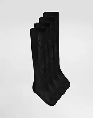 Dolce & Gabbana Three-pack Of Nylon Socks With Dg Logo Socks And Tights - Black