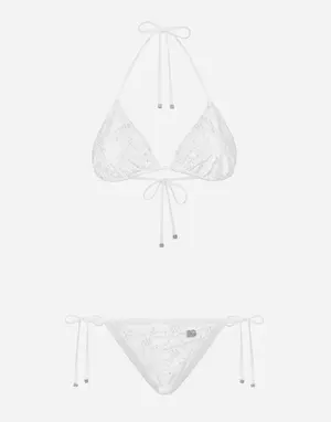Dolce & Gabbana Broderie Anglaise Triangle Bikini Swimwear - White