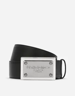 Dolce & Gabbana Leather Belt With Plaque Buckle - Black