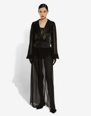 Dolce & Gabbana Long Silk Chiffon Tuxedo Dress Dresses Silk