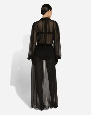 Dolce & Gabbana Long Silk Chiffon Tuxedo Dress Dresses Silk