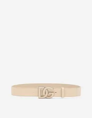 Dolce & Gabbana Deerskin-print Calfskin Belt With Logo Print Belts - Beige