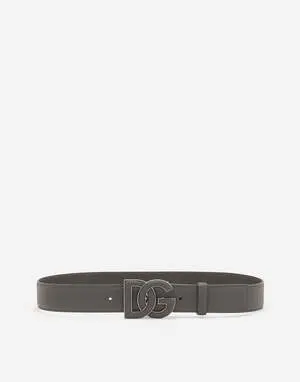 Dolce & Gabbana Deerskin-print Calfskin Belt With Logo Print Belts - Grey