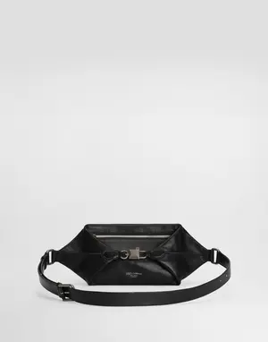 Dolce & Gabbana Lock Belt Bag In Tempesta Calfskin Backpacks And Fanny Packs - Black