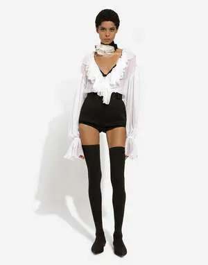 Dolce & Gabbana Silk Chiffon Shirt With Pussy-bow And Flower Appliqu - White