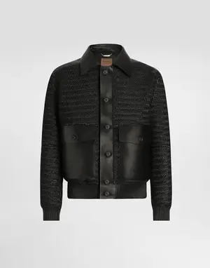 Dolce & Gabbana Leather And Raffia Mesh Jacket Coats And Jackets - Black
