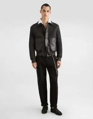 Dolce & Gabbana Leather And Raffia Mesh Jacket Coats And Jackets