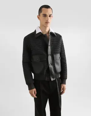 Dolce & Gabbana Leather And Raffia Mesh Jacket Coats And Jackets