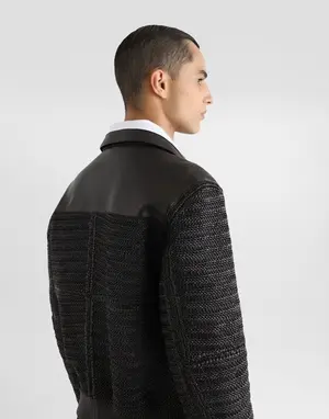 Dolce & Gabbana Leather And Raffia Mesh Jacket Coats And Jackets