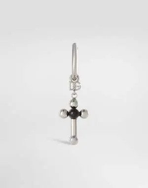 Dolce & Gabbana Single Creole Earring With Pin And Cross Motif - Silver