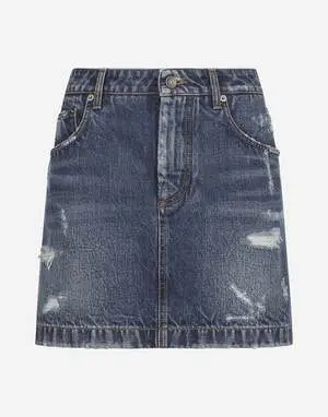 Dolce & Gabbana Denim Mini Skirt With Rips Denim And Jeans Multi-colored - Blue