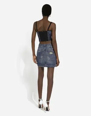 Dolce & Gabbana Denim Mini Skirt With Rips Denim And Jeans Multi-colored