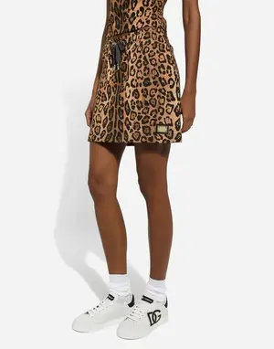 Dolce & Gabbana Leopard- Crespo Fleece Miniskirt
