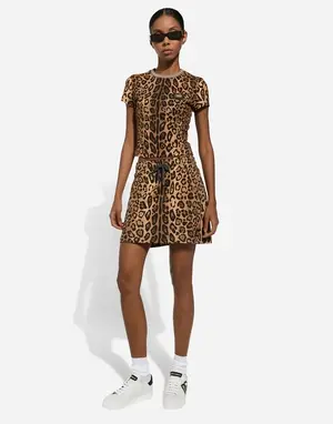 Dolce & Gabbana Leopard- Crespo Fleece Miniskirt