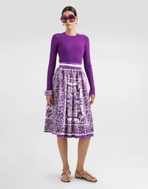 Dolce & Gabbana Majolica Print Gathered Twill Skirt