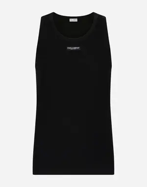 Dolce & Gabbana Two-way Stretch Cotton Tank Top With Logo Label Underwear And Loungewear Cotton - Black