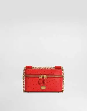 Dolce & Gabbana Sicily Small Shoulder Bag In Polished Ostrich Leather Shoulder And Crossbody Bags - Red