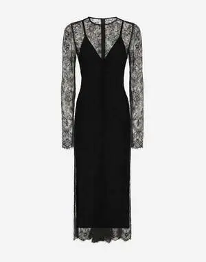 Dolce & Gabbana Chantilly Lace Fil Coupé Calf-length Dress Dresses Lace - Black