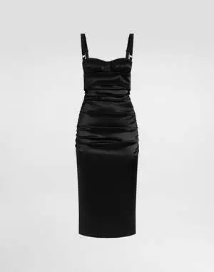 Dolce & Gabbana Draped Calf-length Dress With Bra-style Detailing Dresses Satin - Black