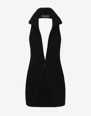 Dolce & Gabbana Long Wool Fisherman’s Rib-knit Vest Blazers - Black