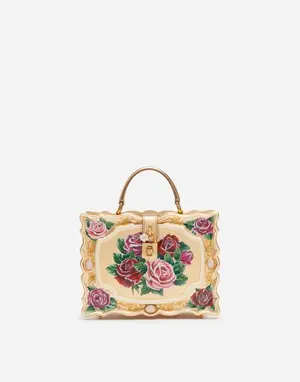 Dolce & Gabbana Dolce Box Bag In Golden Hand-painted Wood Handbags - Multicolor