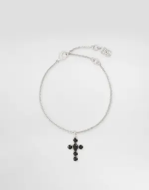 Dolce & Gabbana Link Bracelet With Rhinestone-detailed Cross Charms Bijoux Metal - Silver