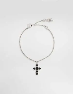 Dolce & Gabbana Link Bracelet With Rhinestone Cross Charms - Silver