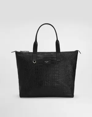 Dolce & Gabbana Medium Crocodile-print Calfskin Shopper Shoppers - Black