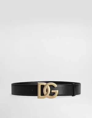 Dolce & Gabbana Calfskin Belt With Dg Logo Belts Leather - Black