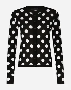 Dolce & Gabbana Wool And Silk Cardigan With Polka-dot Inlay Sweaters And Cardigans Multi-colored - Print