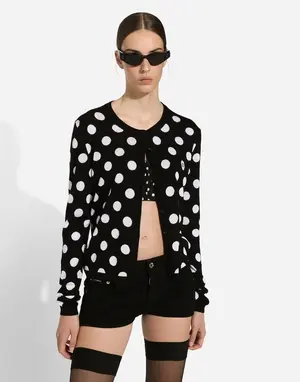 Dolce & Gabbana Wool And Silk Cardigan With Polka-dot Inlay