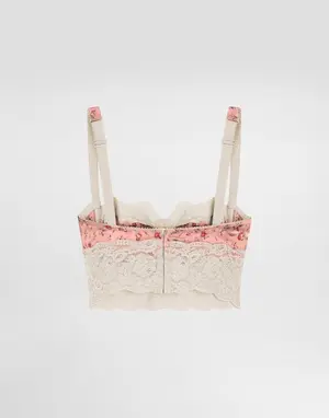 Dolce & Gabbana Small Rose-print Satin And Lace Balconette Underwear