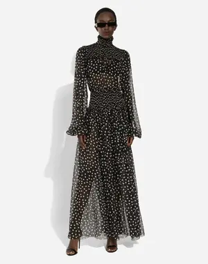 Dolce & Gabbana Chiffon Midi Dress With Smock Stitching