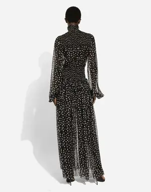 Dolce & Gabbana Chiffon Midi Dress With Smock Stitching