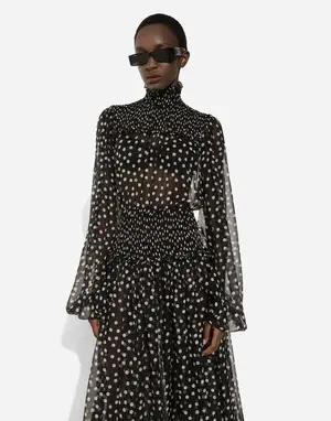 Dolce & Gabbana Chiffon Midi Dress With Smock Stitching