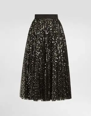Dolce & Gabbana Tulle Midi Circle Skirt With Micro-sequin Embroidery Skirts Tulle - Gold