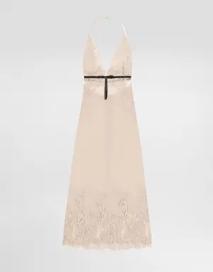 Dolce & Gabbana Georgette Slip Dress With Lace Details Underwear - Beige