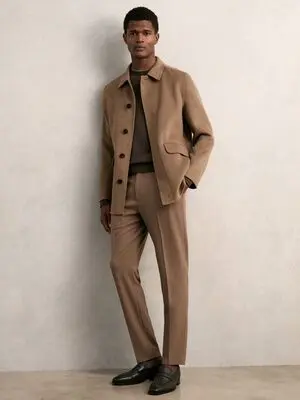 REISS Wool Blend Double Face Button Jacket - Brown